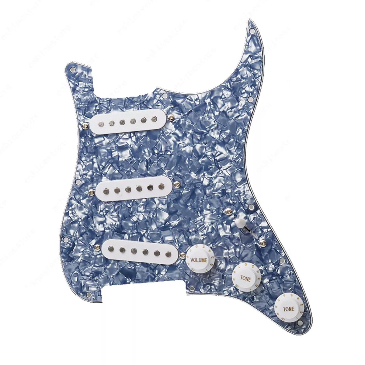 11-Hole SSS Loaded Strat Pickguard - Grey Pearl & White | Ploutone