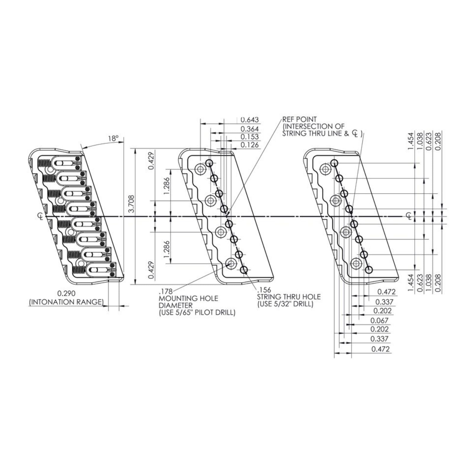 8 String Multi-Scale Fixed Guitar Bridge | Ploutone