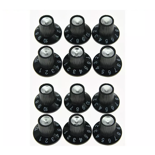 Fender Amp Skirted Knobs - Black with Silver Cap (Set of 12) – Ploutone