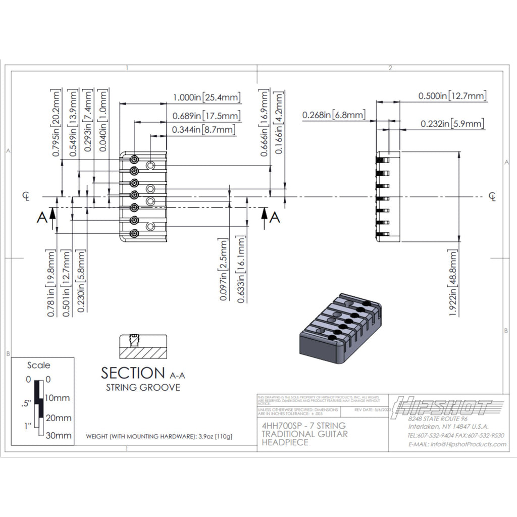 Hipshot 7-String Headless Fixed Bridge | Ploutone