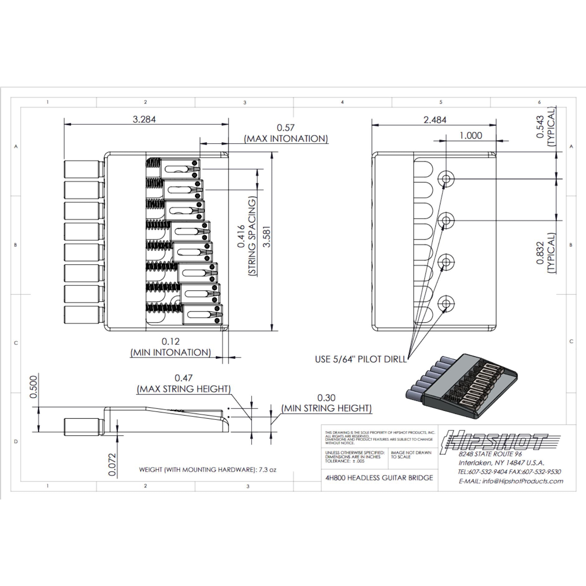 Hipshot 8-String Headless Fixed Bridge – Ploutone