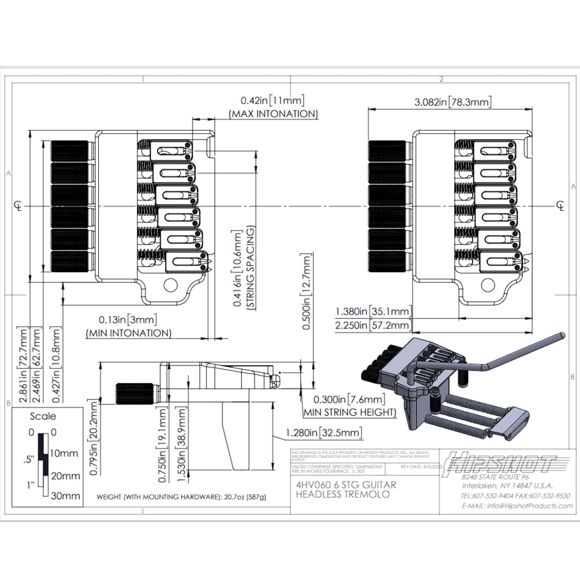 Hipshot 6-String Headless Tremolo | Ploutone