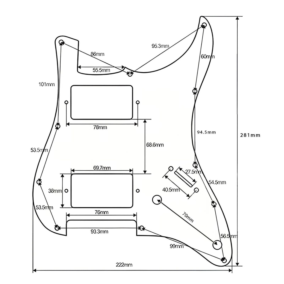 11-Hole HH Stratocaster Pickguard (Square Corner, 2 Control Holes) - B ...