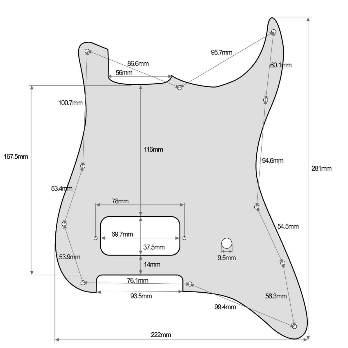 11-Hole Single Humbucker Strat Pickguard - 4-Ply Blue Pearl | Ploutone