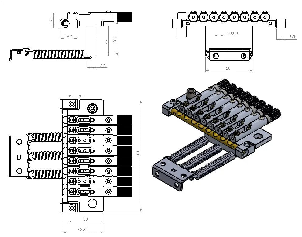 Nova Guitar Parts 8-String Headless Tremolo Bridge | Ploutone