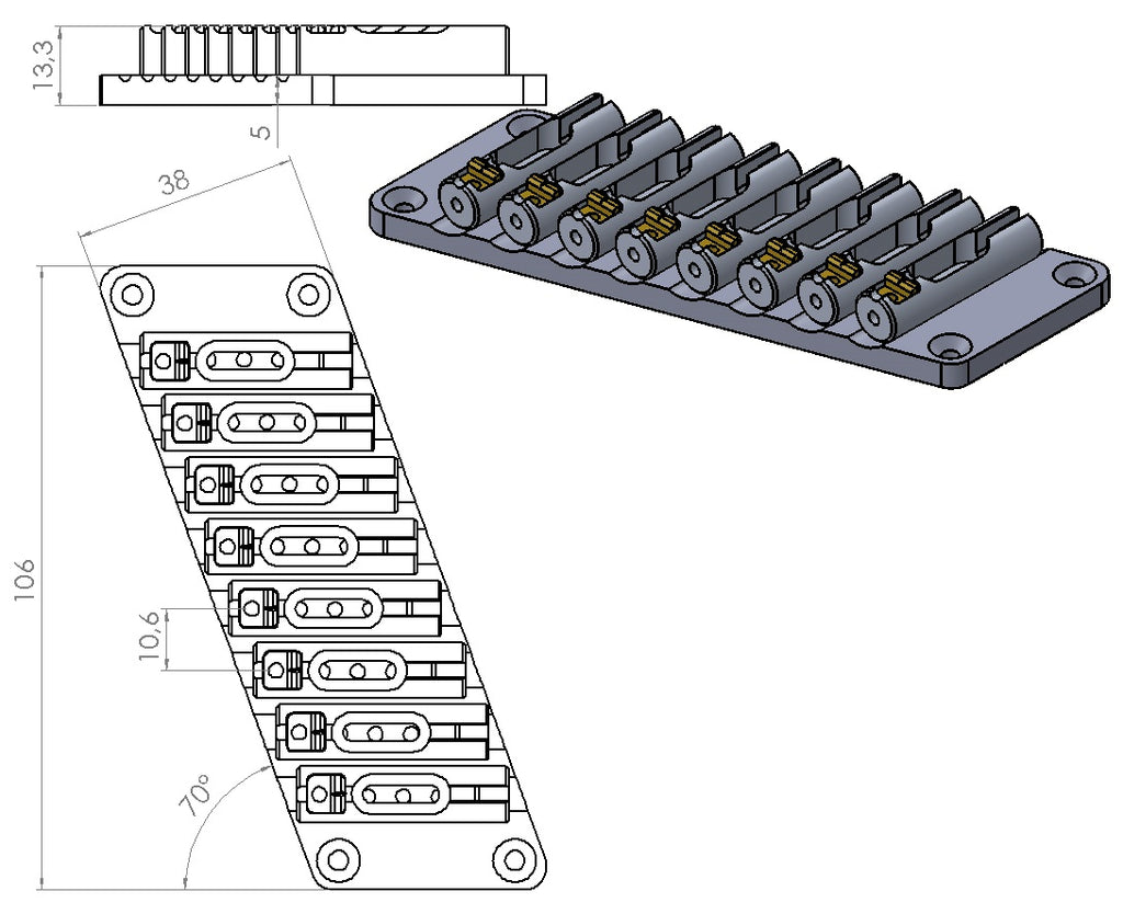 Nova Guitar Parts 8-String Fixed Multiscale Guitar Bridge | Ploutone