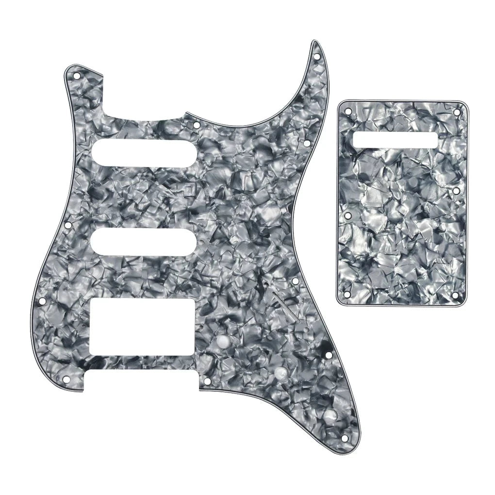 11-Hole HSS Pickguard and Matching Back Plate - 4-Ply Gray Pearl | Ploutone