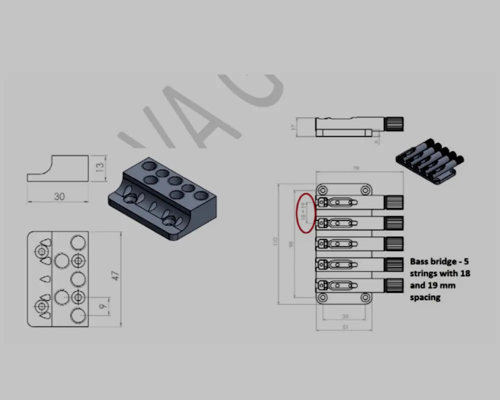 Nova Guitar Parts 5-String Headless Bass Bridge | Ploutone