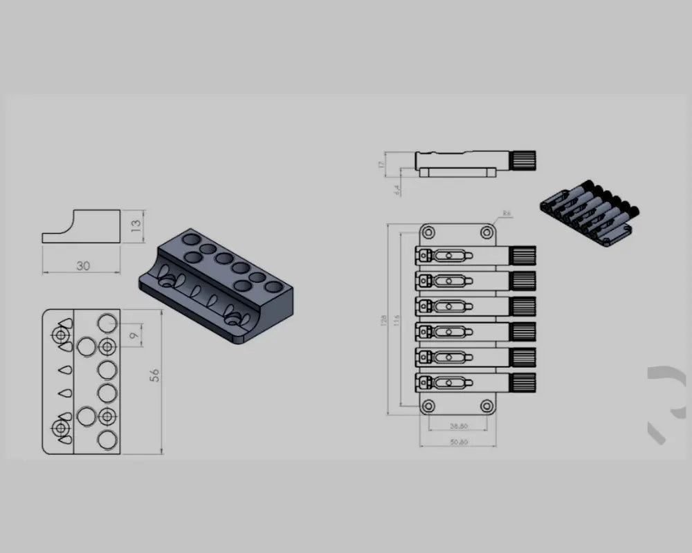 Nova Guitar Parts 6-String Headless Bass Bridge | Ploutone