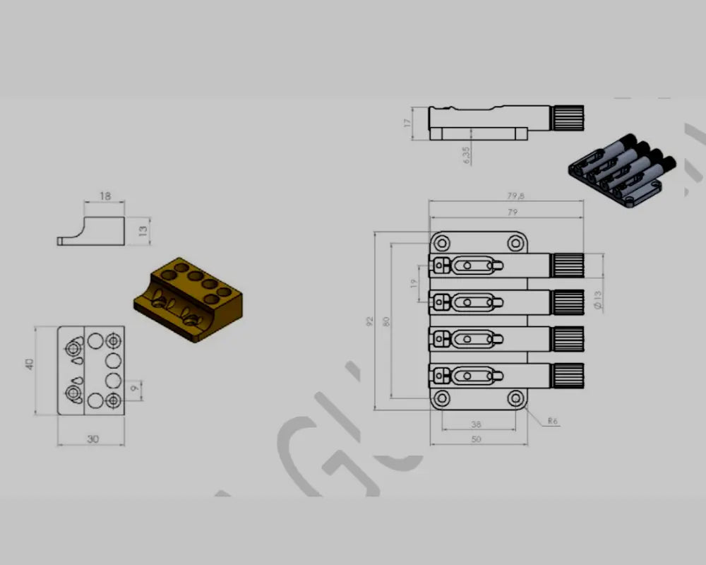 Nova Guitar Parts 4-String Headless Bass Bridge | Ploutone